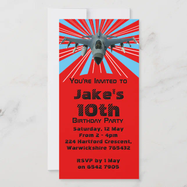 Fighter Jet Birthday Party Invitation | Zazzle