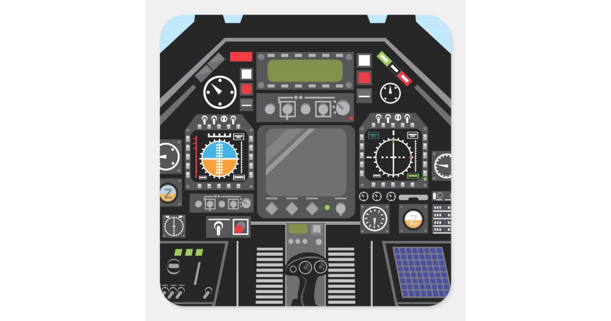 Fighter Jet Cockpit Square Sticker | Zazzle