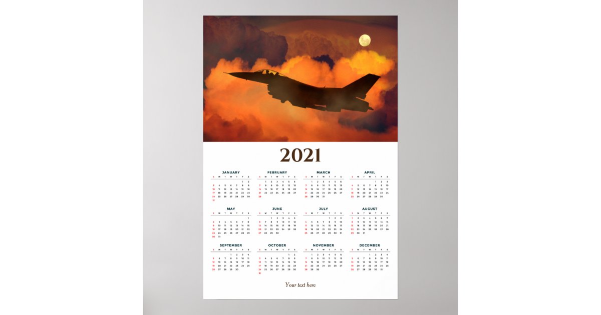 Fighter Jet Sunset 2021 Calendar Poster | Zazzle