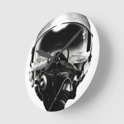 Fighter Pilot Helmet Round Clock | Zazzle