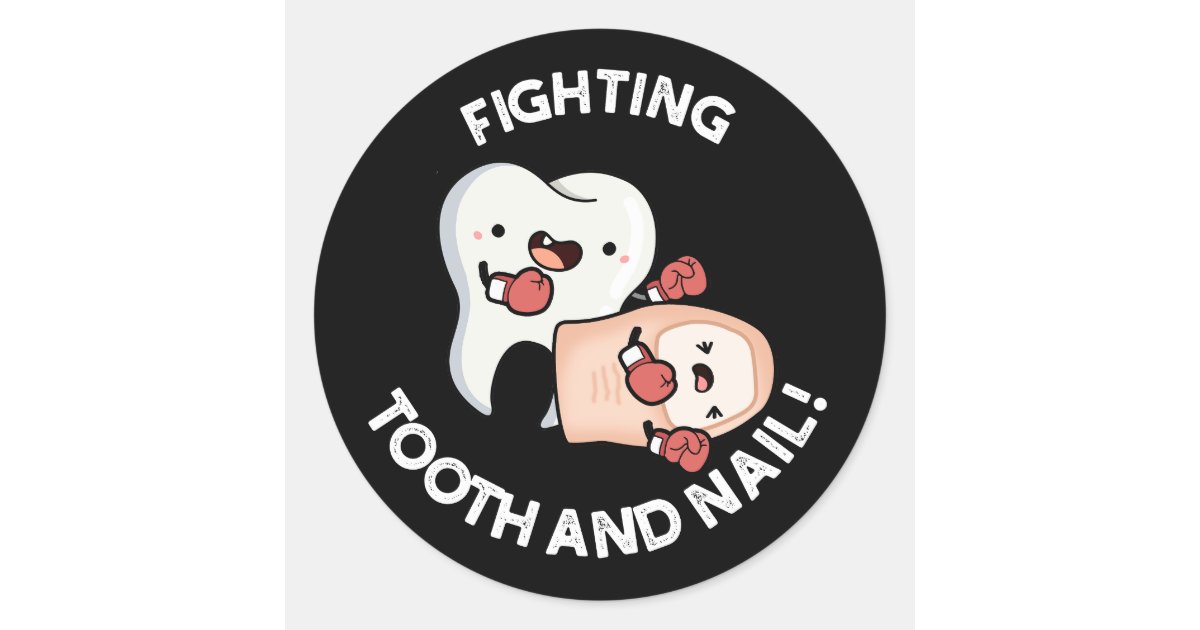 Fighting Tooth And Nail Funny Boxing Puns Dark BG Classic Round Sticker ...