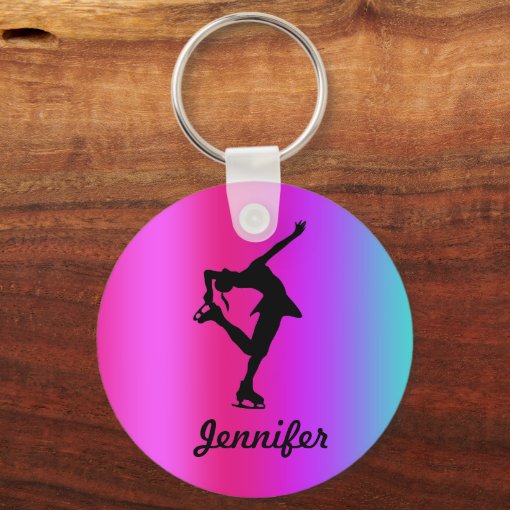 Figure Skater Name Key Chain (Pink, Purple, Blue) | Zazzle