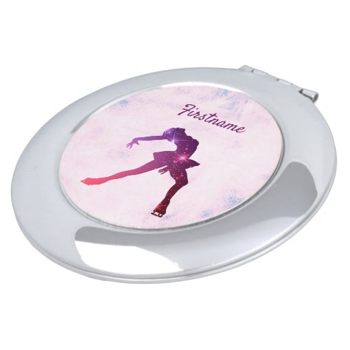 Figure skater Pink and Purple star woman Compact Mirror | Zazzle