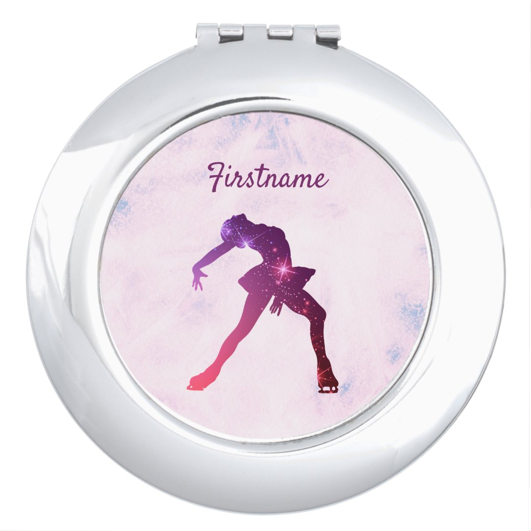 Figure skater Pink and Purple star woman Compact Mirror | Zazzle