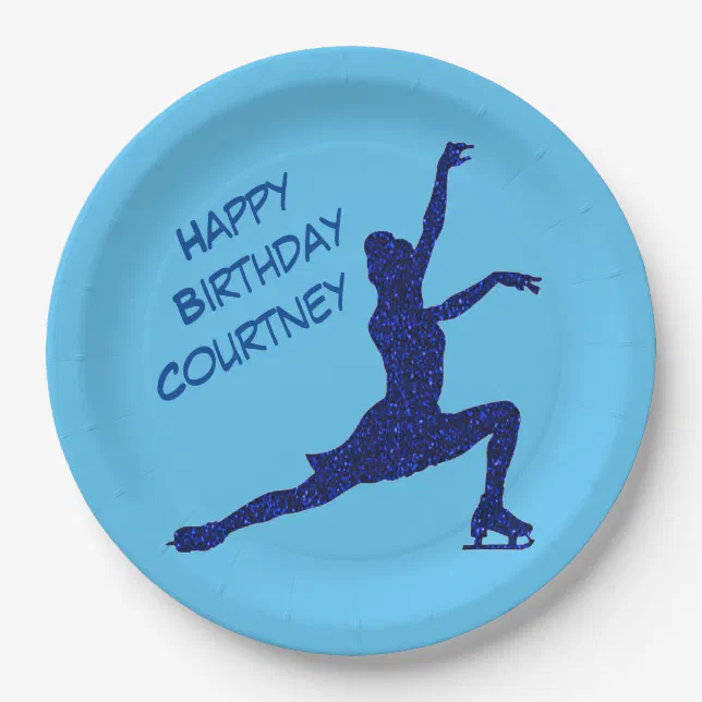 Figure Skating Birthday Blue Sparkle Party Plates | Zazzle