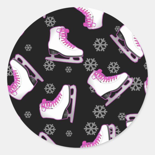 Figure Skating - Ice Skates Black and Pink Classic Round Sticker ...