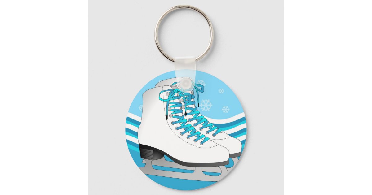 Figure Skating - Ice Skates Blue with Snowflakes Keychain | Zazzle