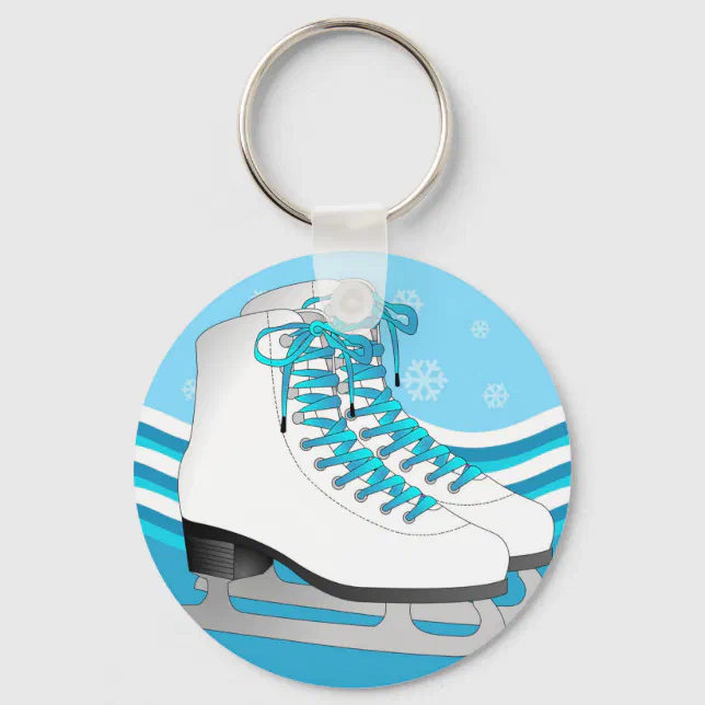 Figure Skating - Ice Skates Blue with Snowflakes Keychain | Zazzle