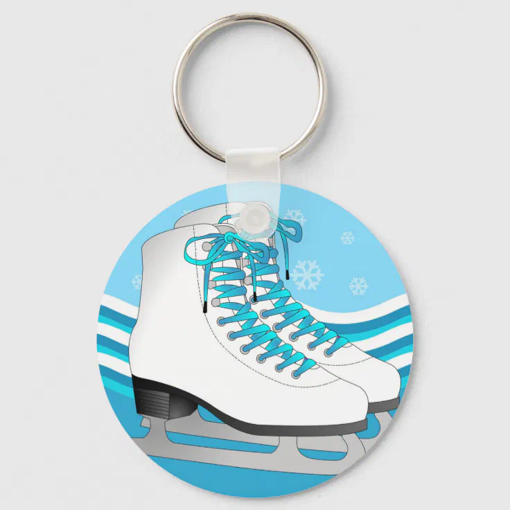 Figure Skating - Ice Skates Blue with Snowflakes Keychain | Zazzle