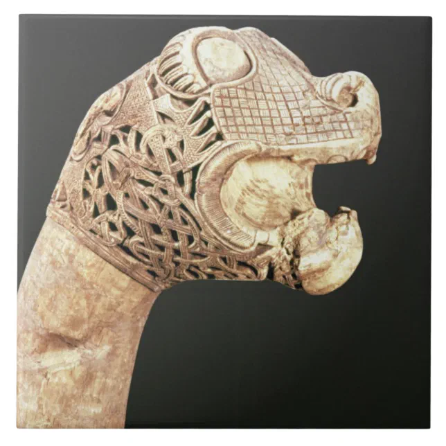 Figurehead of a Viking Longship, found at Oseberg, Tile | Zazzle