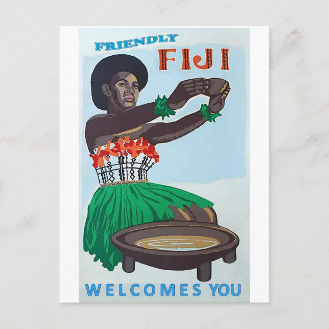 Fiji island, native woman with traditional welcome postcard | Zazzle