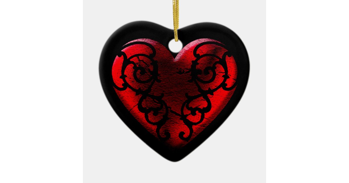 Filigree Goth Red Heart Ceramic Ornament | Zazzle
