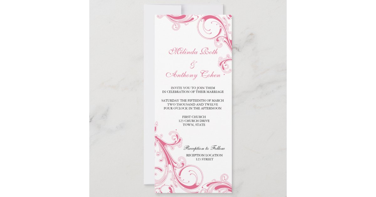 Filigree Swirl Pink Invitation | Zazzle