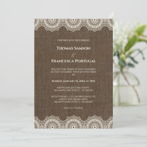 Filipiniana Lace on Burlap Wedding Invitation | Zazzle