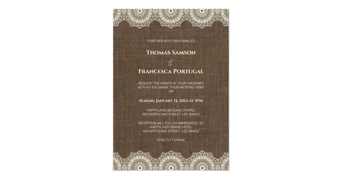 Filipiniana Lace on Burlap Wedding Invitation | Zazzle.com