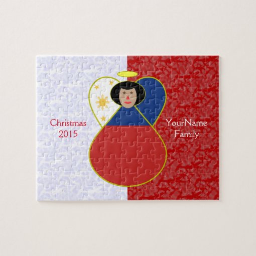 Filipino Angel Black Hair Dressed in Flag Jigsaw Puzzle | Zazzle