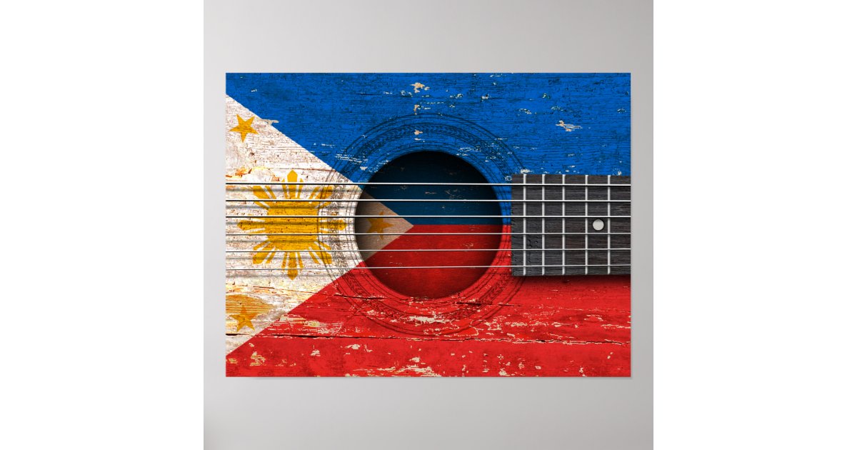 Filipino Flag on Old Acoustic Guitar Poster | Zazzle
