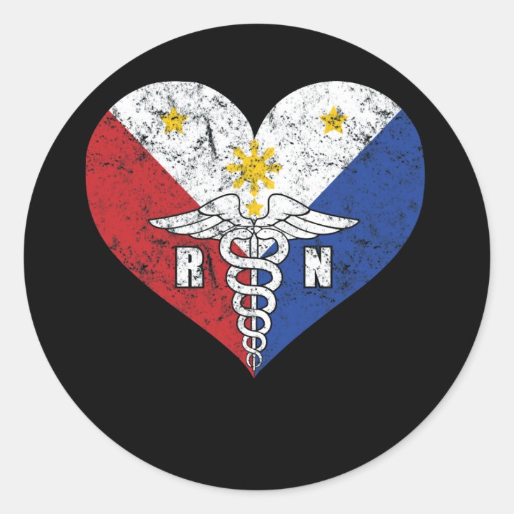 Filipino Registered RN Nurse Flag Love Classic Round Sticker | Zazzle
