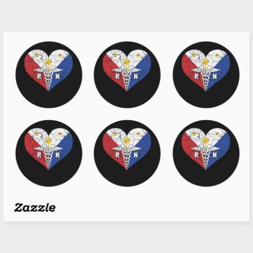 Filipino Registered RN Nurse Flag Love Classic Round Sticker | Zazzle