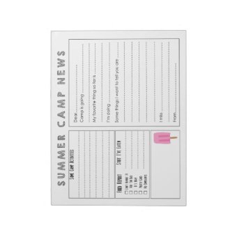 Fill in Camp Letter - Cute Summer Camp Stationary Notepad | Zazzle