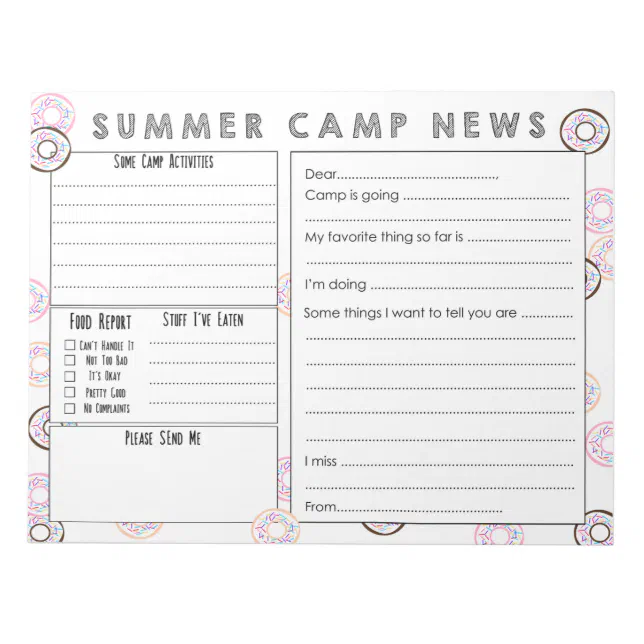 Fill in Camp Letter - Cute Summer Camp Stationery Notepad | Zazzle