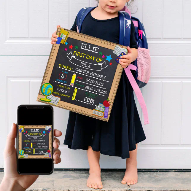 Fill in the Blank Sign for First Day of Preschool | Zazzle