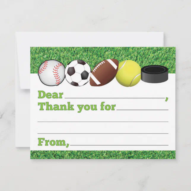 Fill in the Blank Thank You Cards for Kids Sports | Zazzle