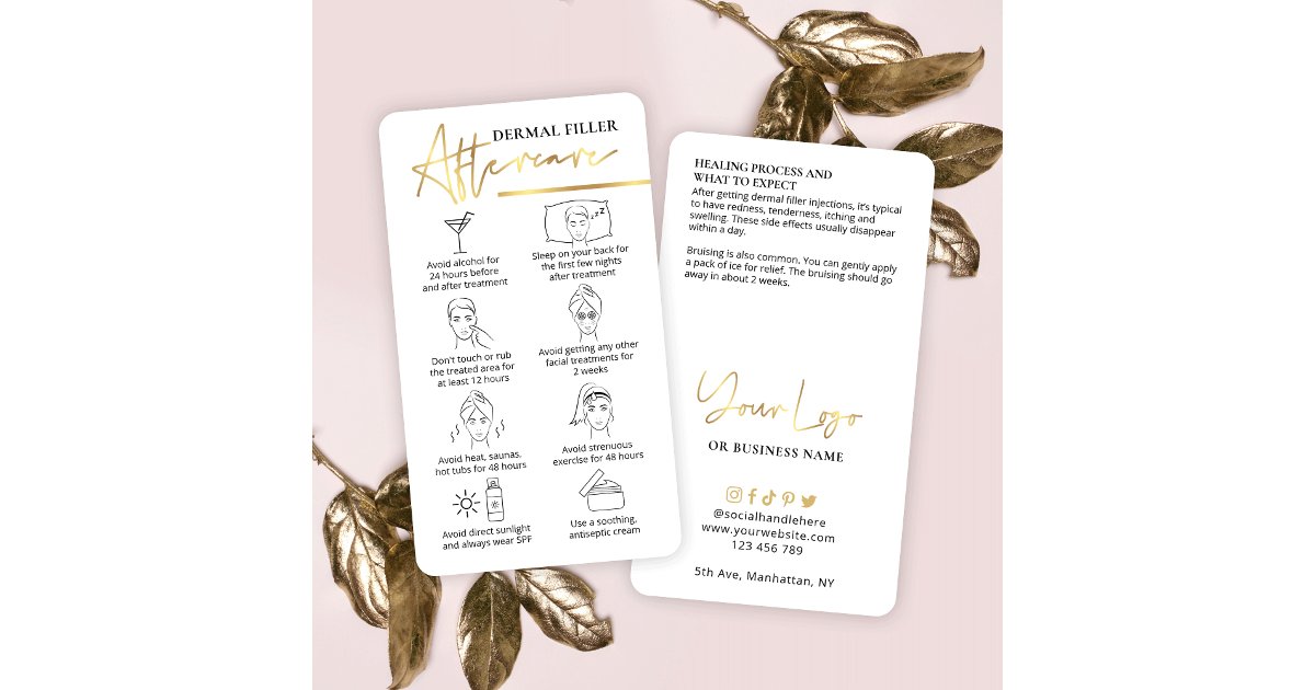 Filler After Care Instructions Beauty Facial Gold Business Card | Zazzle