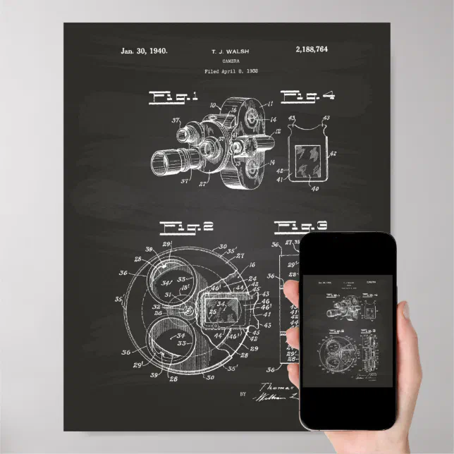 Film Camera 1940 Patent Art - Chalkboard Poster | Zazzle