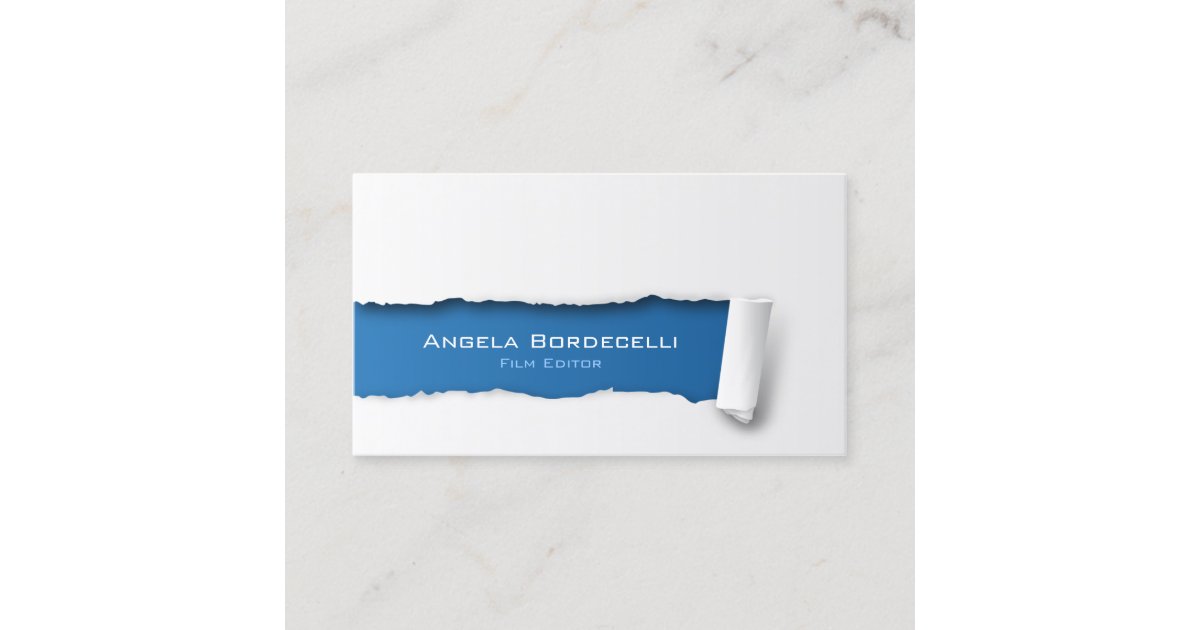 Film Editor Business Card Ripped Paper | Zazzle