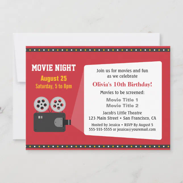 Film Projector Movie Night Birthday Party Invitation | Zazzle