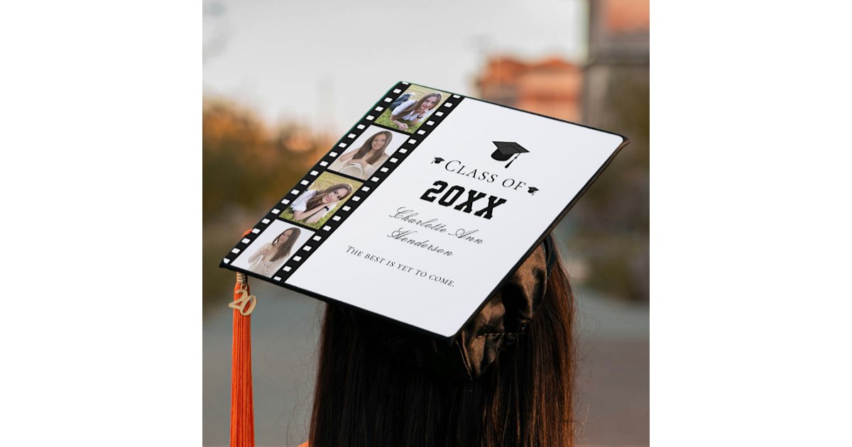 Filmstrip Four Photo Collage Graduation Cap Topper | Zazzle