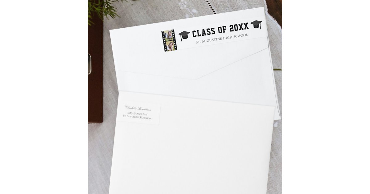 Filmstrip Photo Collage Graduation Address Wrap Around Label | Zazzle