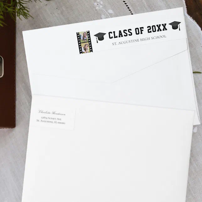 Filmstrip Photo Collage Graduation Address Wrap Around Label | Zazzle