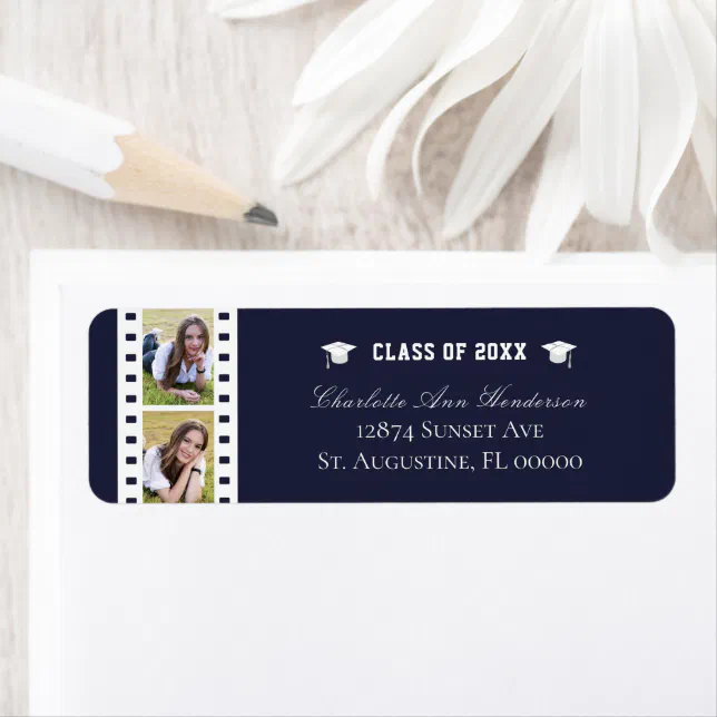 Filmstrip Photo Collage Graduation | Blue Address Label | Zazzle