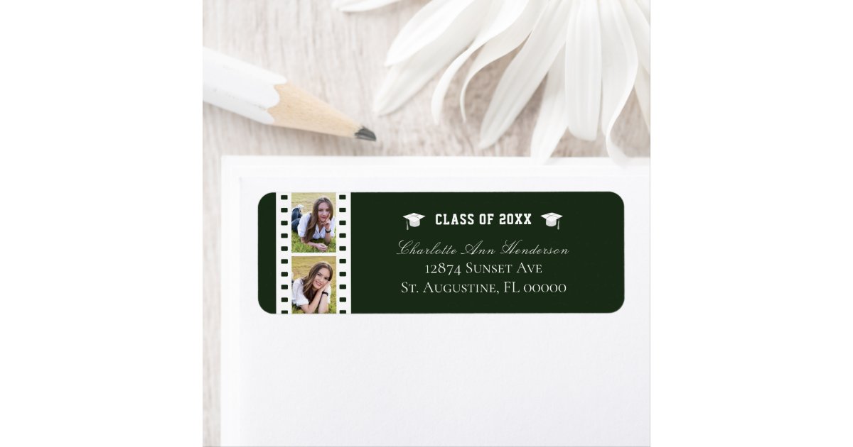 Filmstrip Photo Collage Graduation | Green Address Label | Zazzle