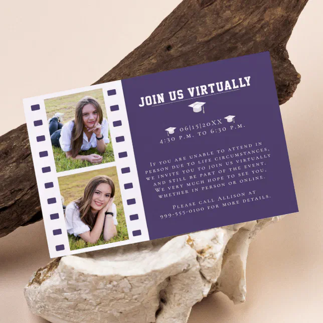 Filmstrip Photo Collage Graduation | Purple Enclosure Card | Zazzle