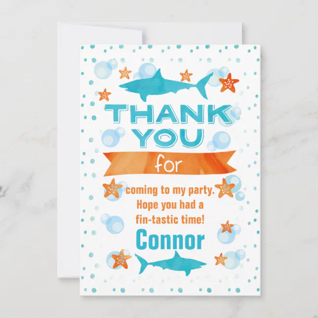 Fin-tastic Shark Birthday Thank You Card | Zazzle