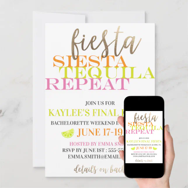 Final Fiesta Bright and Modern Bachelorette Party Invitation | Zazzle