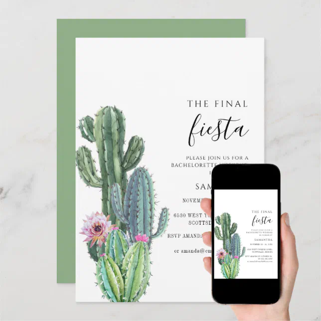 Final Fiesta Cactus Bachelorette Party Invitation | Zazzle