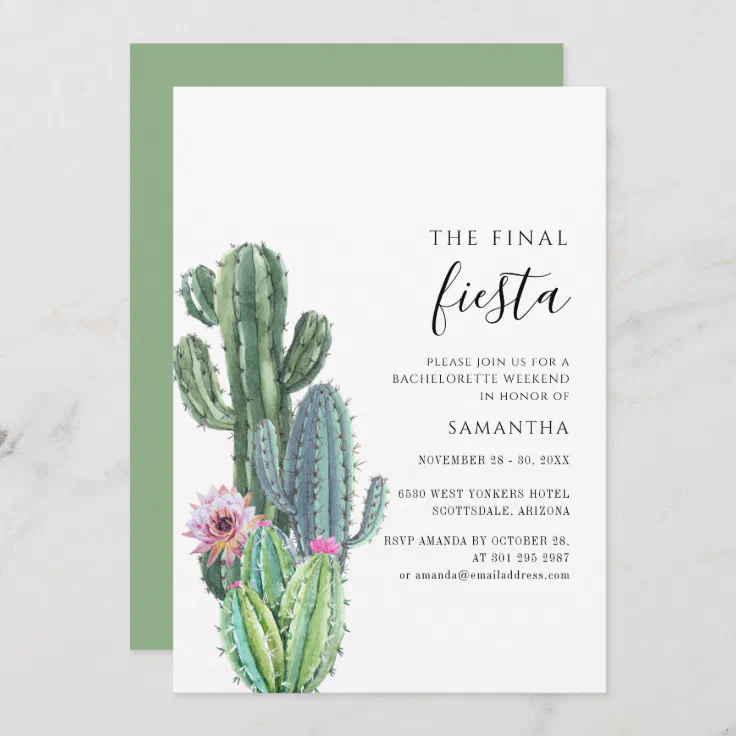 Final Fiesta Cactus Bachelorette Party Invitation | Zazzle