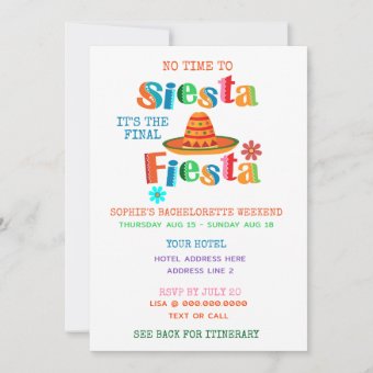 Final Fiesta Itinerary Bachelorette Party Invitation | Zazzle