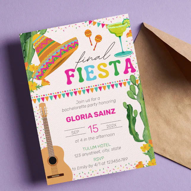 Final Fiesta Mexican Vibrant Bachelorette Party Invitation | Zazzle