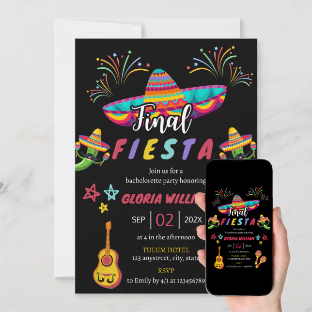 Final Fiesta Mexican Vibrant Bachelorette Party Invitation | Zazzle