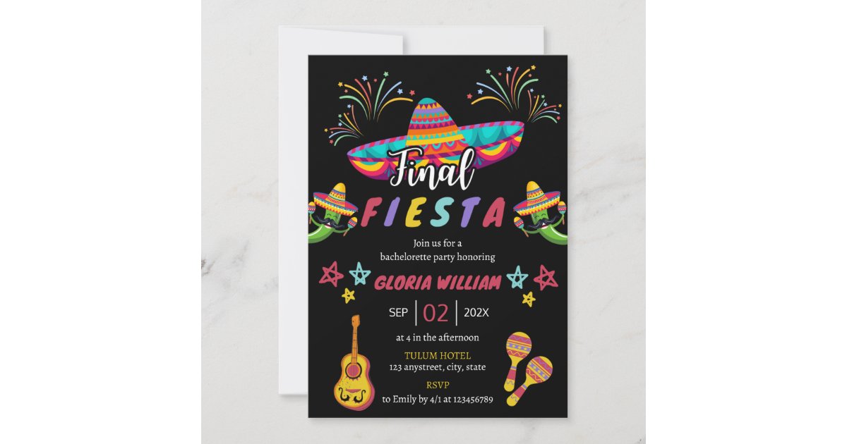 Final Fiesta Mexican Vibrant Bachelorette Party Invitation | Zazzle