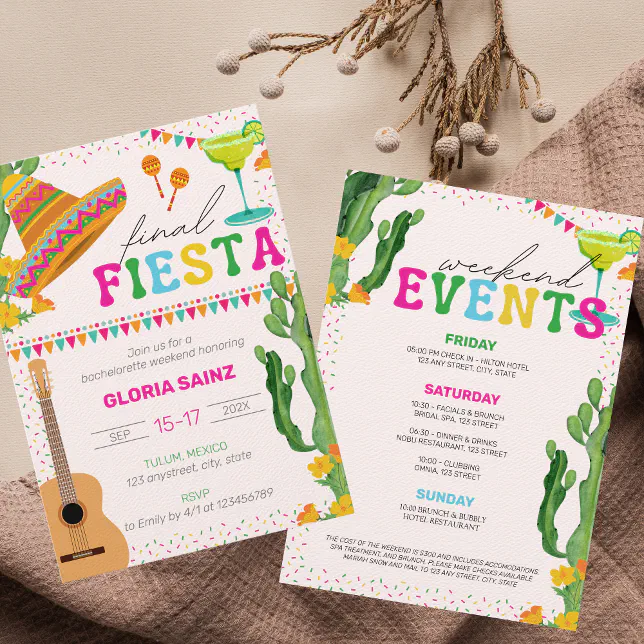 Final Fiesta Mexican Vibrant Bachelorette Weekend Invitation | Zazzle