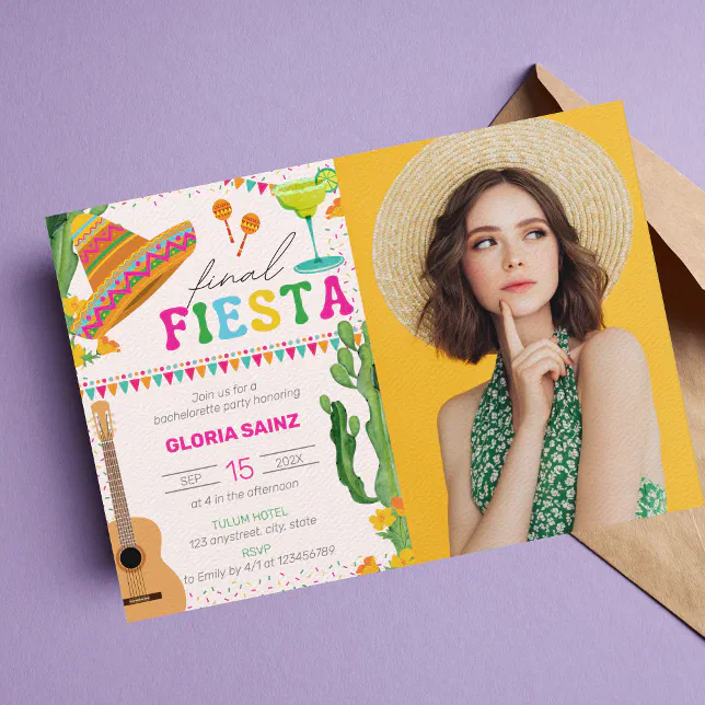 Final Fiesta Photo Bachelorette Party Invitation | Zazzle