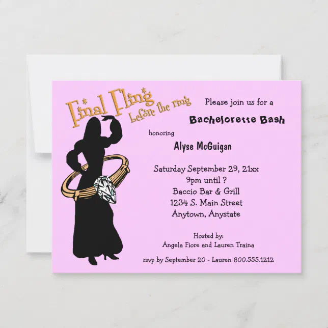 Final Fling Before The Ring Pink Party Invitations | Zazzle