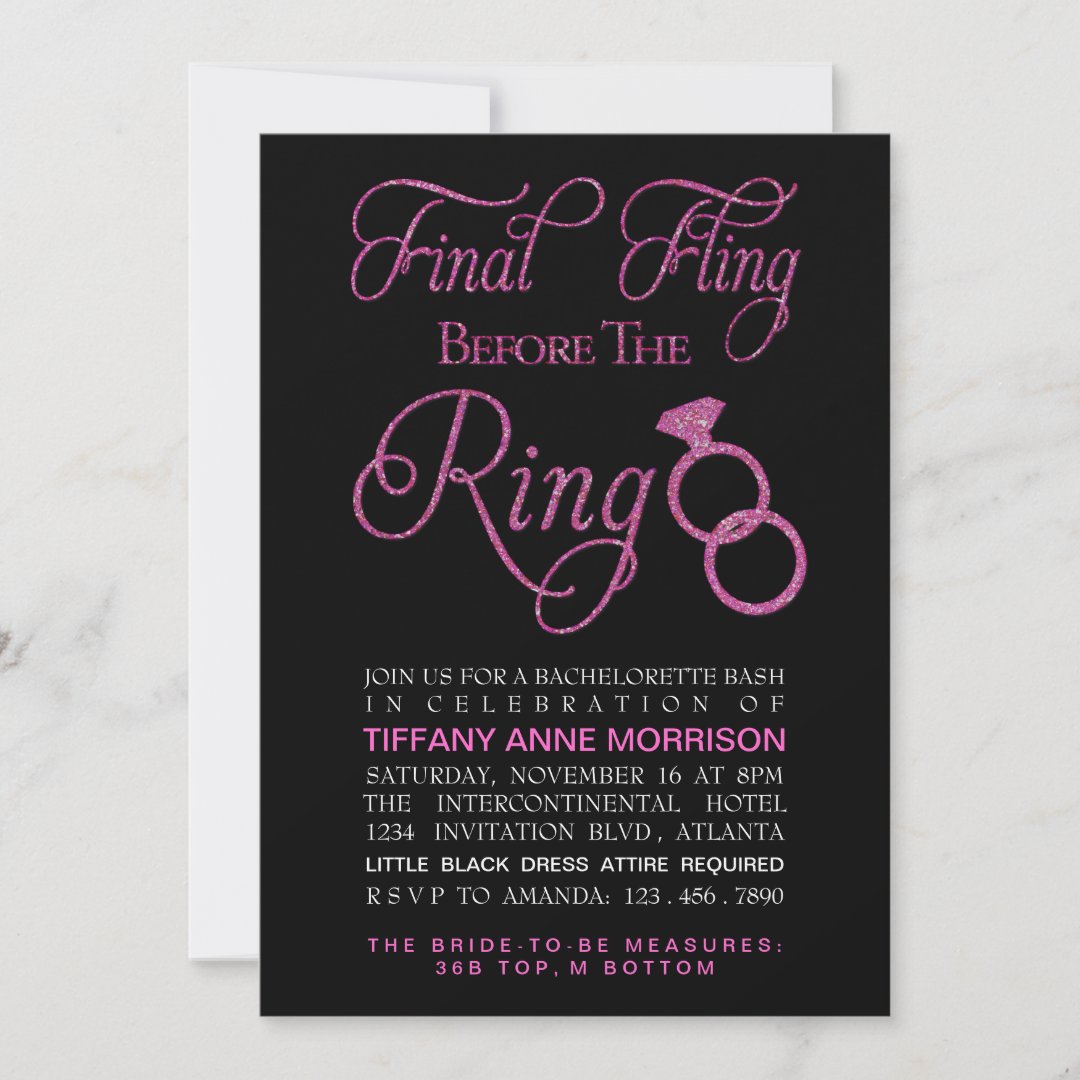 Final Fling Faux Glitter Bachelorette Party Invitation | Zazzle