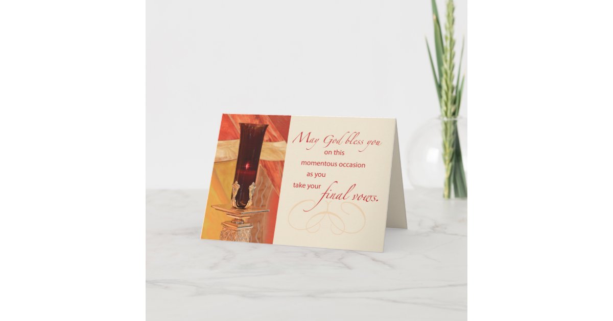 Final Vows Nun Congratulations with Red Candle Card | Zazzle